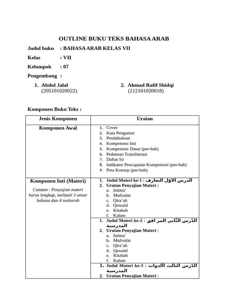 Outline Buku Teks BA Kelas 7 Kel 07 | PDF