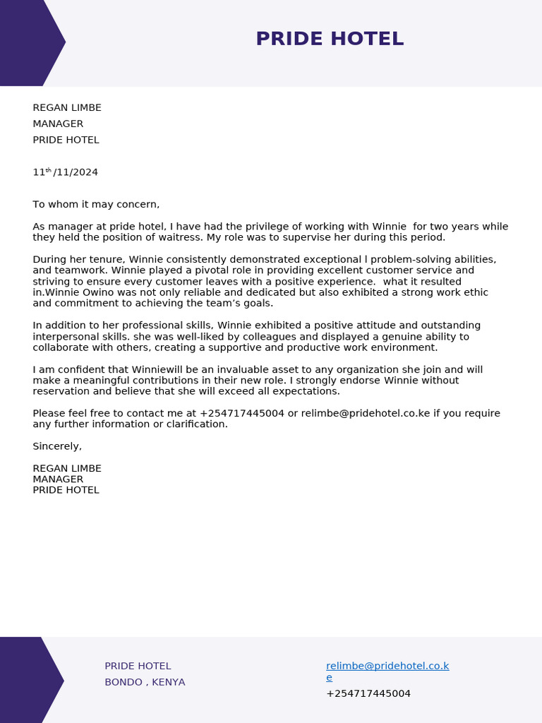 Professional Reference Letter Template | PDF | Law