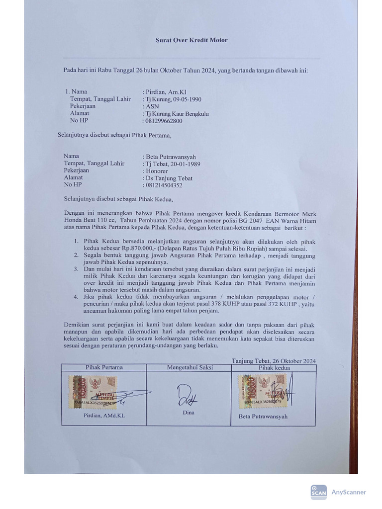 Surat Over Keridit | PDF