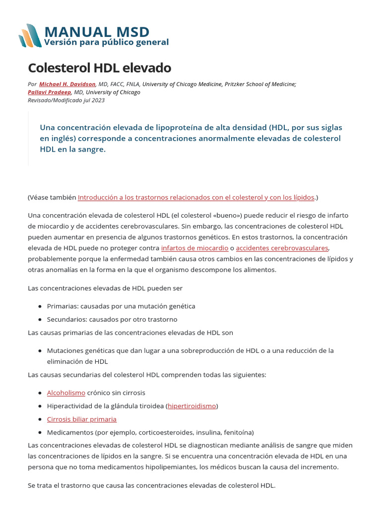 Causas y efectos del colesterol HDL elevado | PDF | Lipoproteína de ...