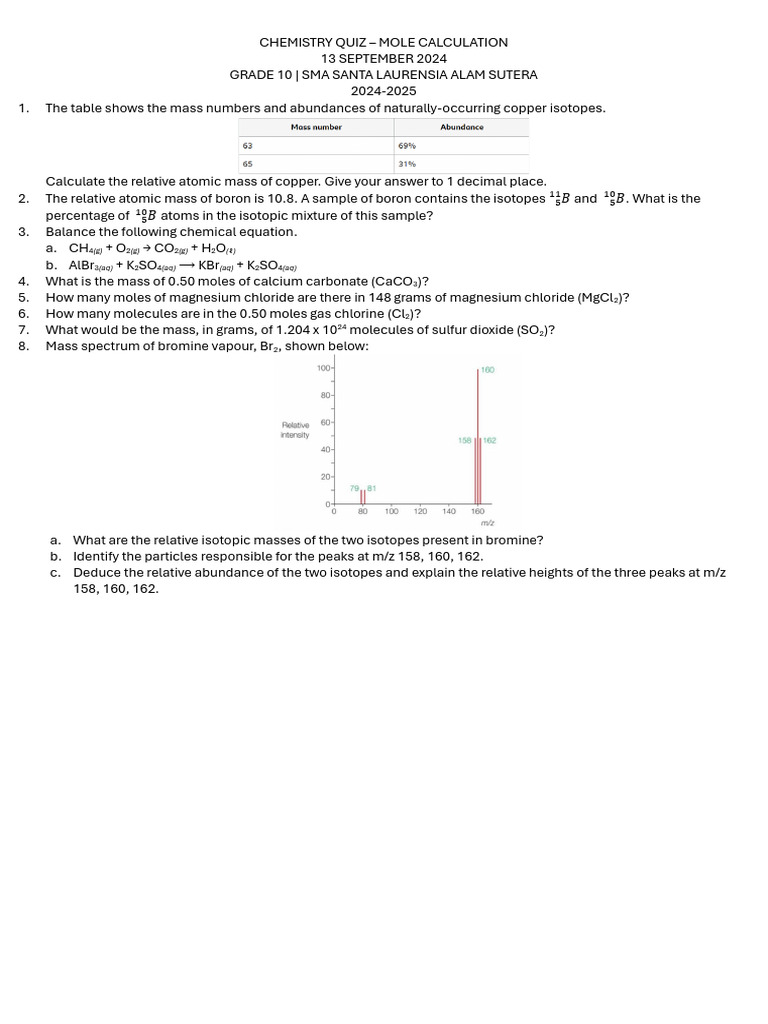 Q2 - Mole Calculation | PDF