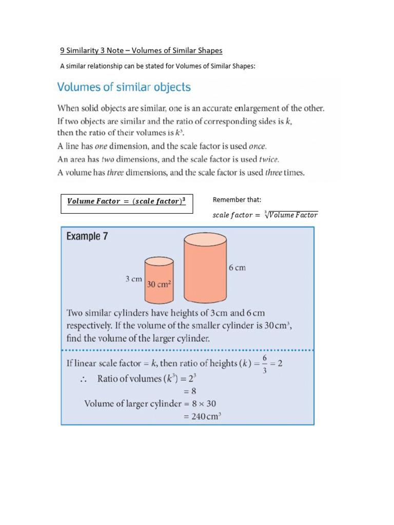9 Similarity 3 Note - Volumes of Similar Shapes | PDF | Teaching ...