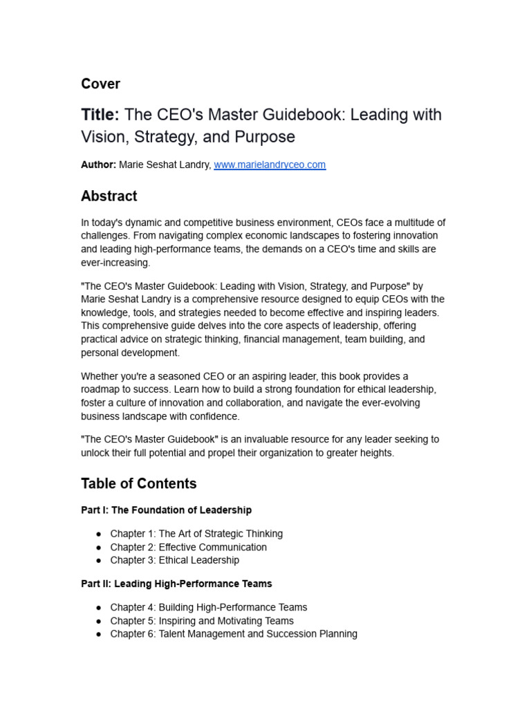CEO's Master Guide to Leadership | PDF | Mergers And Acquisitions ...