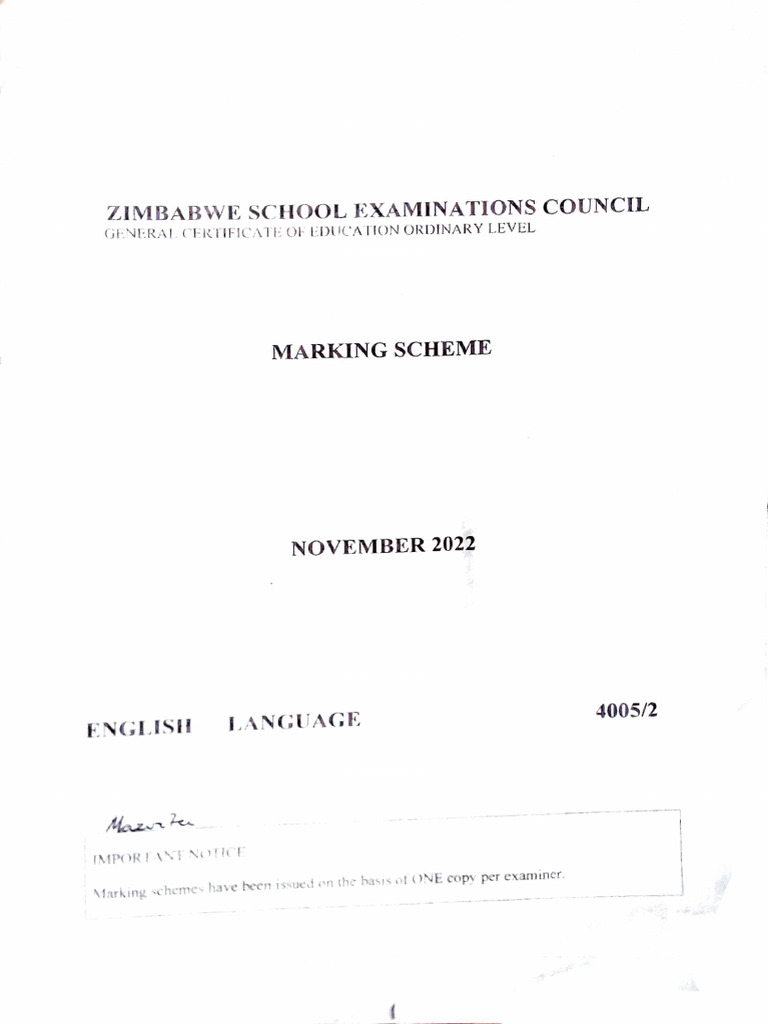 Zimbabwe School Examinations Council: Marking Scheme | PDF | Syntax ...