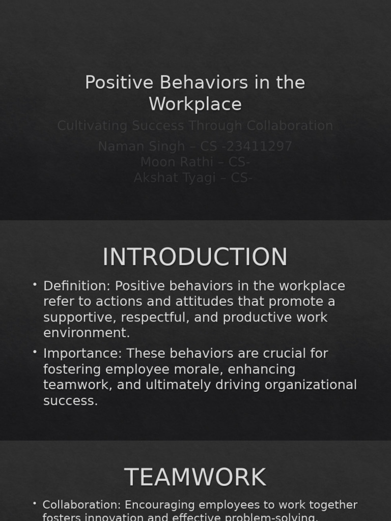 Positive Behaviors in The Workplace | PDF | Leadership | Psychological ...