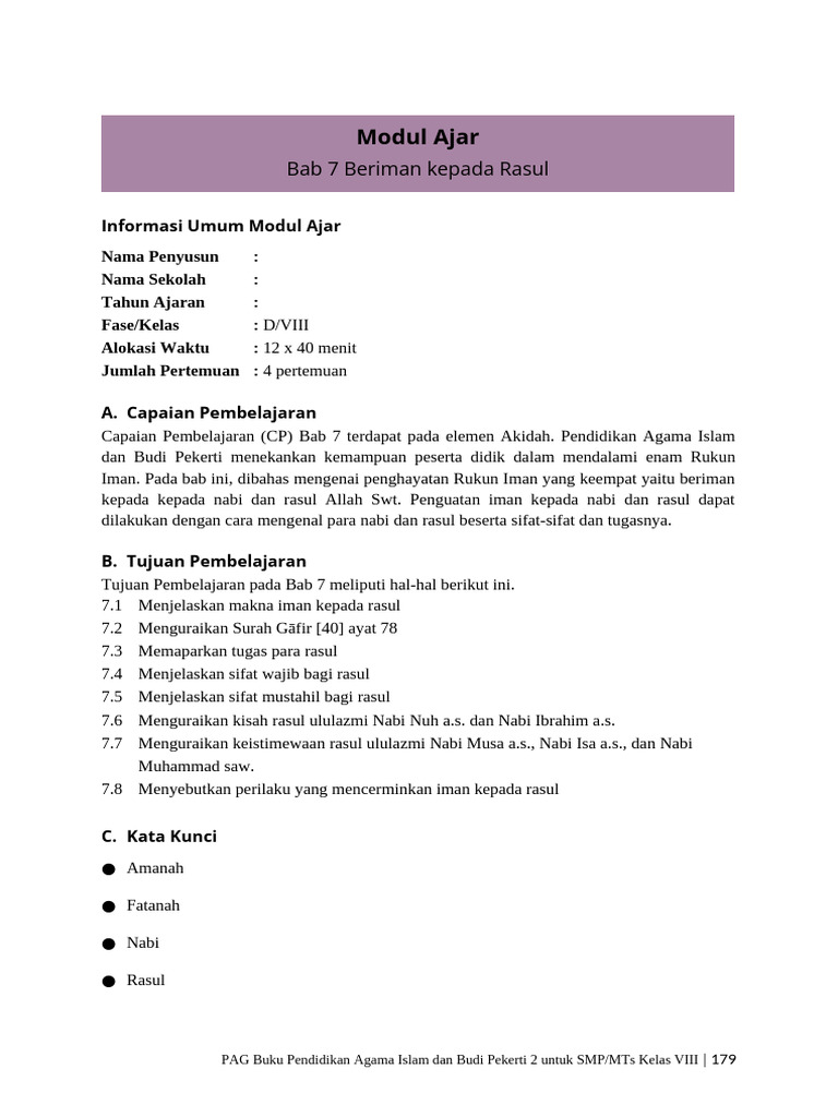 7.7 Modul Ajar Bab 7 PAG Buku Pendidikan Agama Islam Dan Budi Pekerti 2 Untuk Kelas VIII | PDF ...