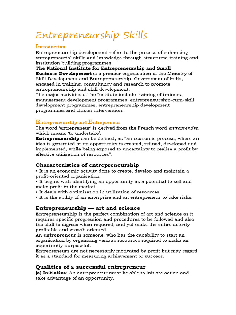 Entrepreneurship Essentials Guide | PDF | Entrepreneurship | Startup ...
