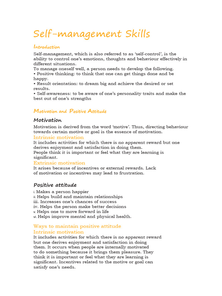 Self Management Skills | PDF | Motivational | Motivation