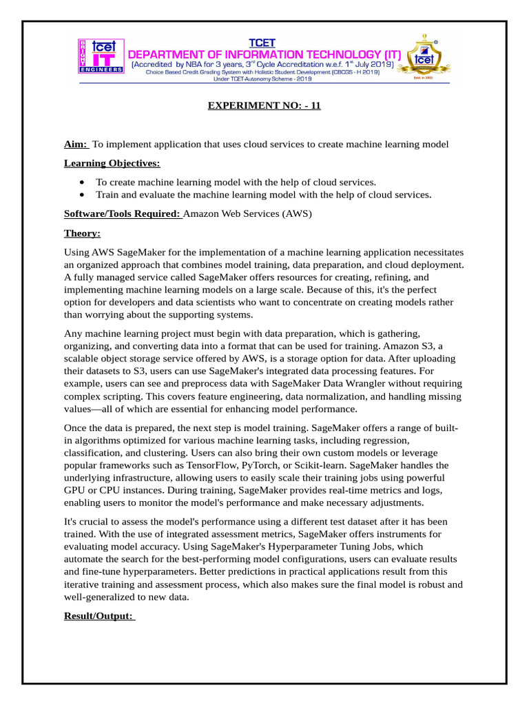 Aws Exp 11 | PDF | Machine Learning | Cloud Computing