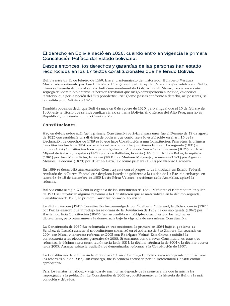 El Derecho en Bolivia Nació en 1826 | PDF | Bolivia | Gobierno