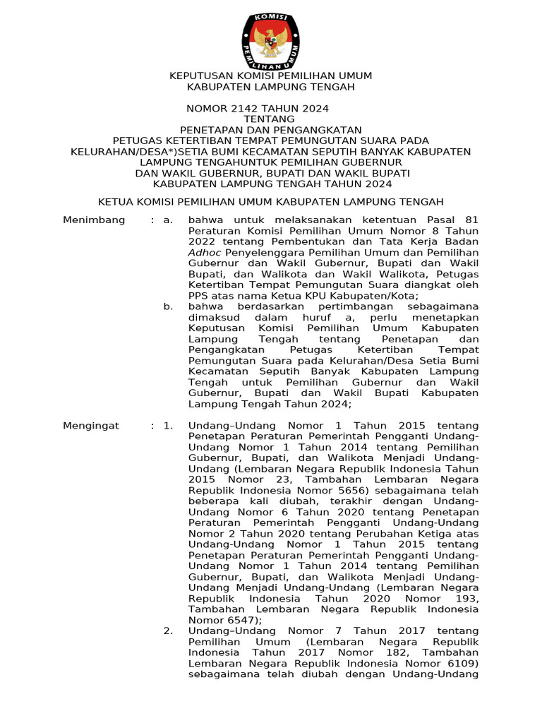 SK Penetapan Dan Pengangkatan Petugas Ketertiban TPS 001 | PDF