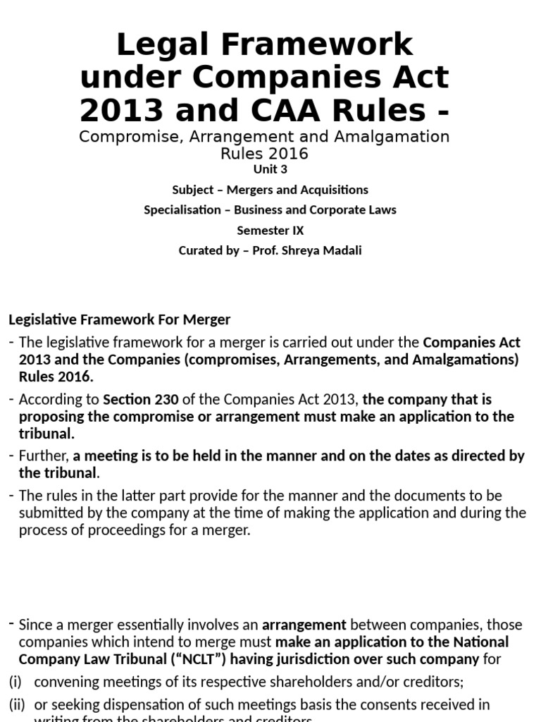 M&A Framework under Companies Act 2013 | PDF | Mergers And Acquisitions ...