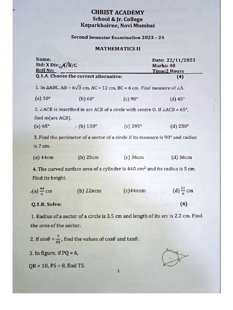 Maths 2, Second Semester. | PDF