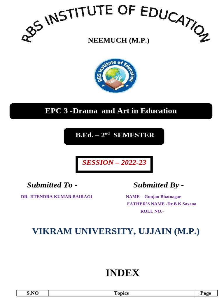 B.ed. Front Page Epc 1ST Sem | PDF