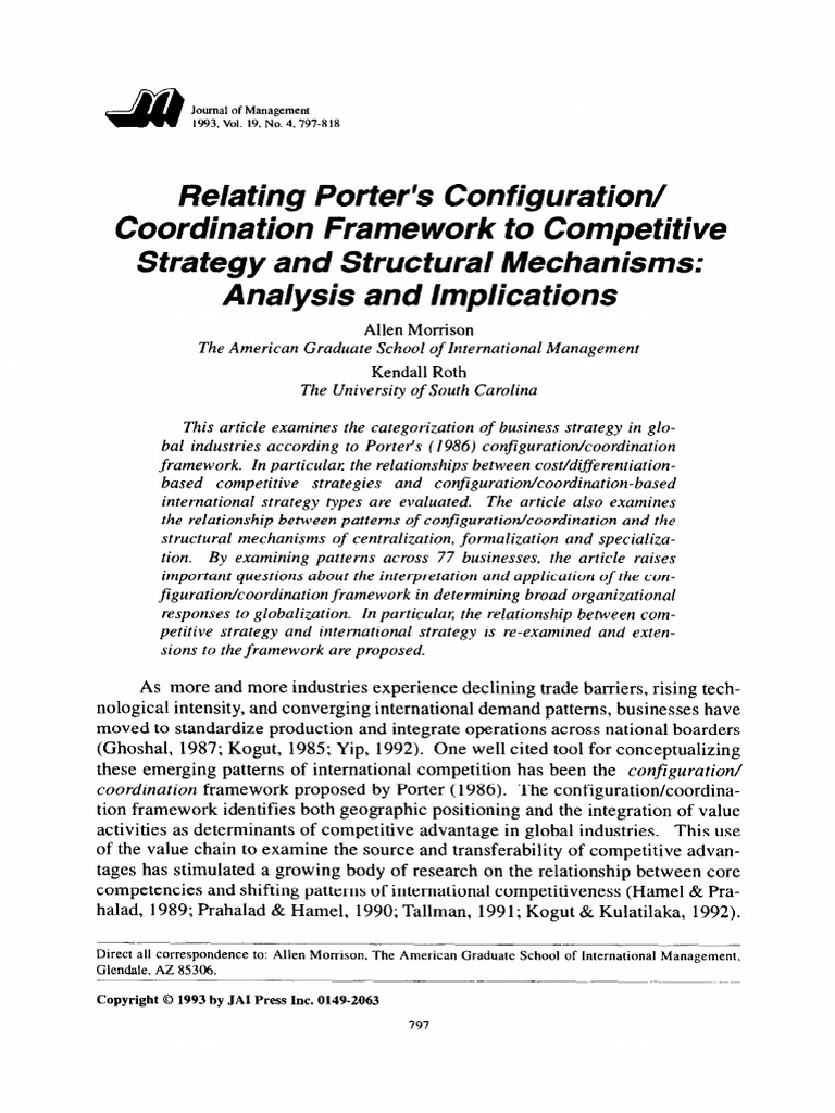 Relating Porter S Configuration Coordination Framework To Com 1993 ...