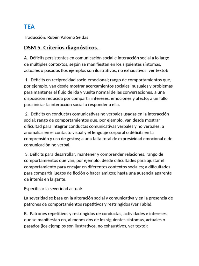 DSM V Tea | PDF | Espectro autista | Trastorno mental