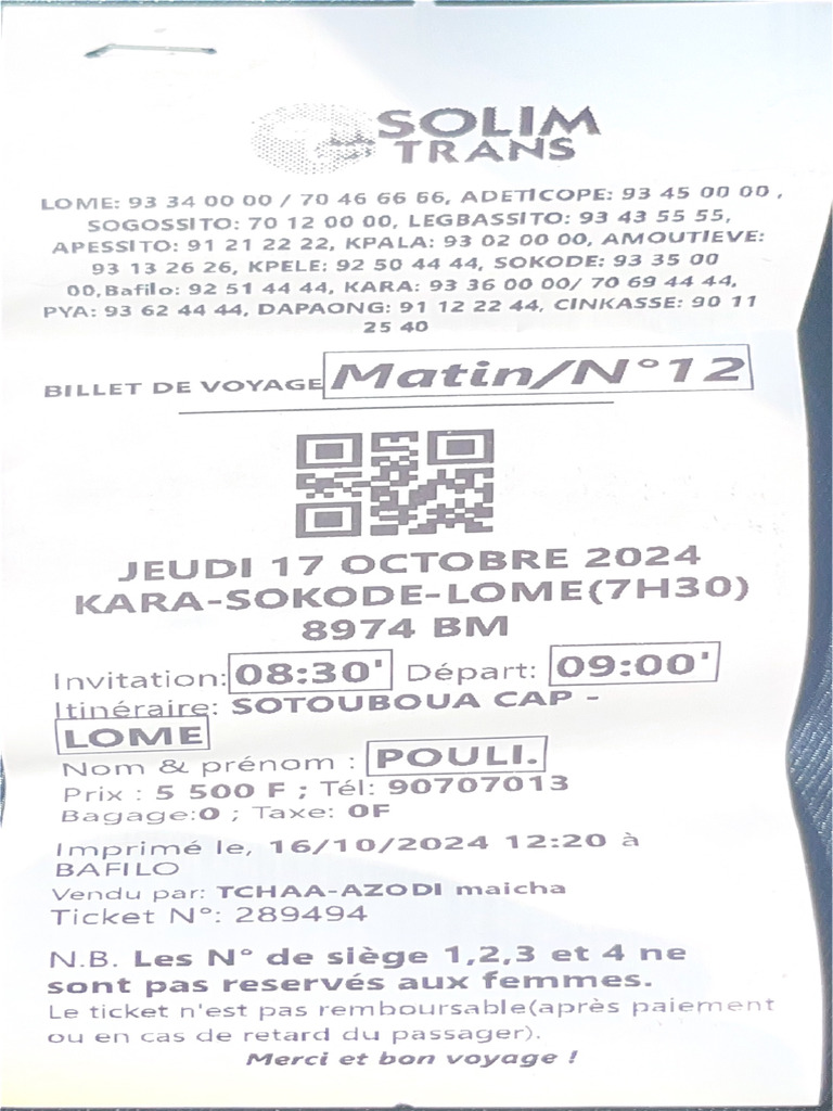 Ticket Sotouboua-Lomé | PDF