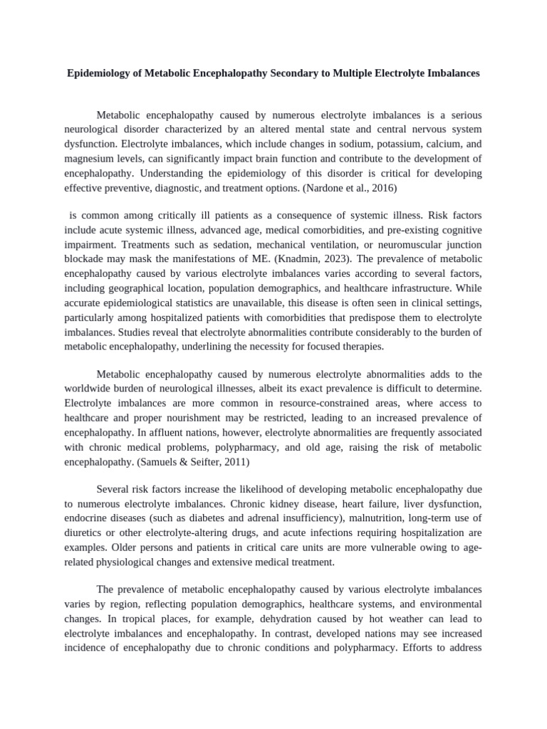 Epidemiology of Metabolic Encephalopathy Secondary To Multiple ...