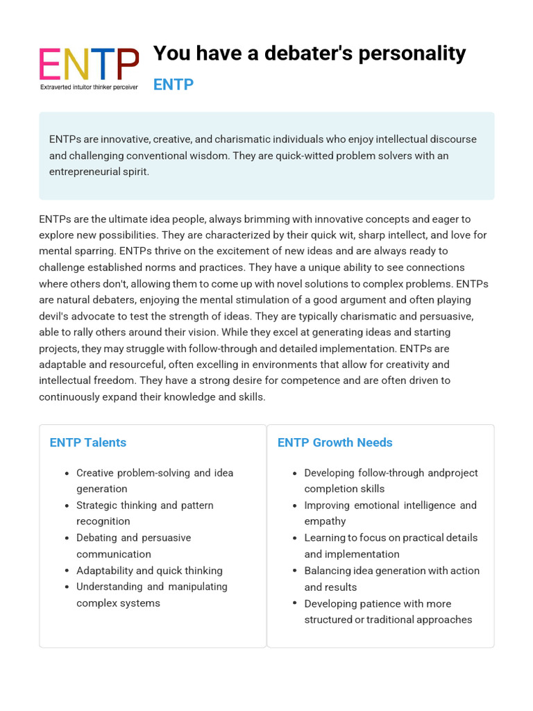ENTP | PDF | Creativity | Thought