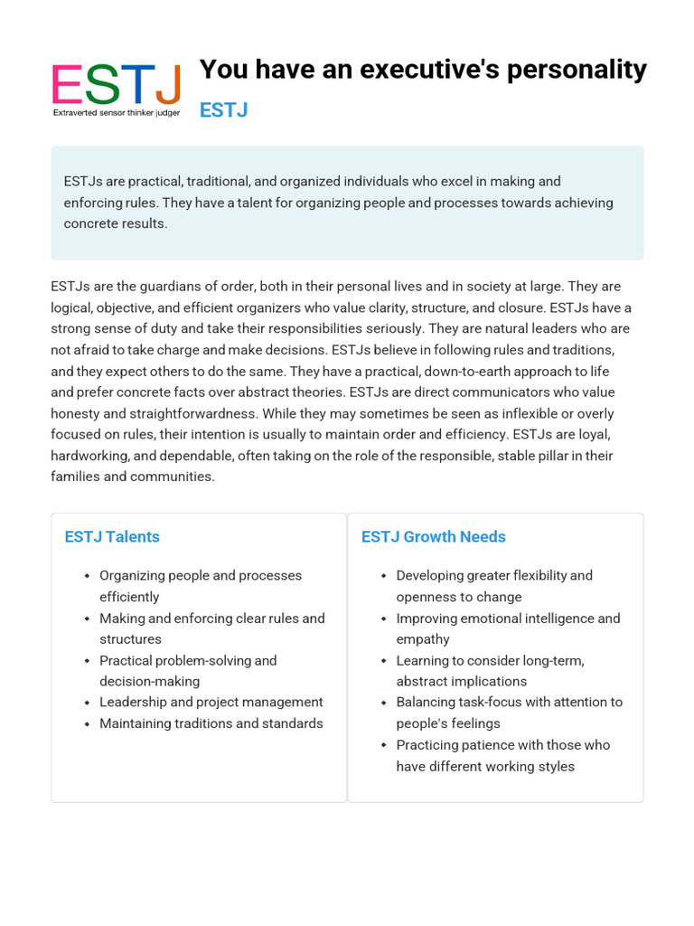 ESTJ | PDF | Leadership | Decision Making