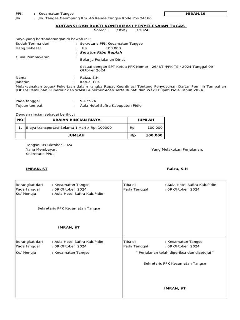 HIBAH.19 KUITANSI Dan Bukti Komfirmasi Penyelesaian Tugas PPK | PDF