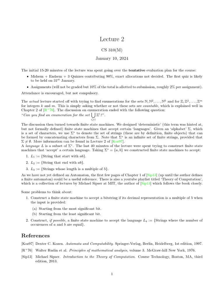 Automata Lec2 Summary | PDF | Automata Theory | Mathematics