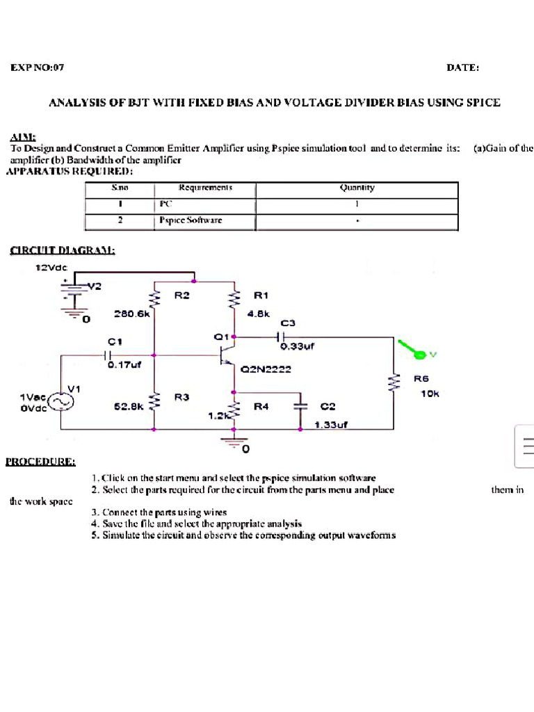 7.analysis of BJT With Fixed Bias and Voltage Divider Bias Using Spic | PDF