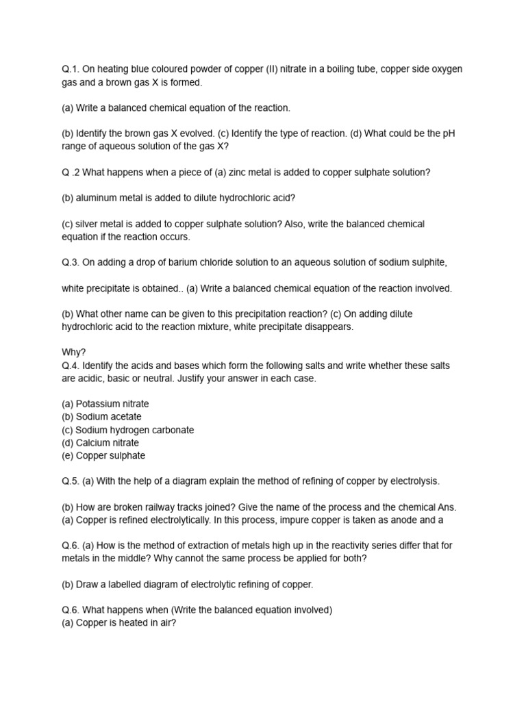 STD X-Practice - 5 Marks Questions | PDF | Precipitation (Chemistry) | Acid