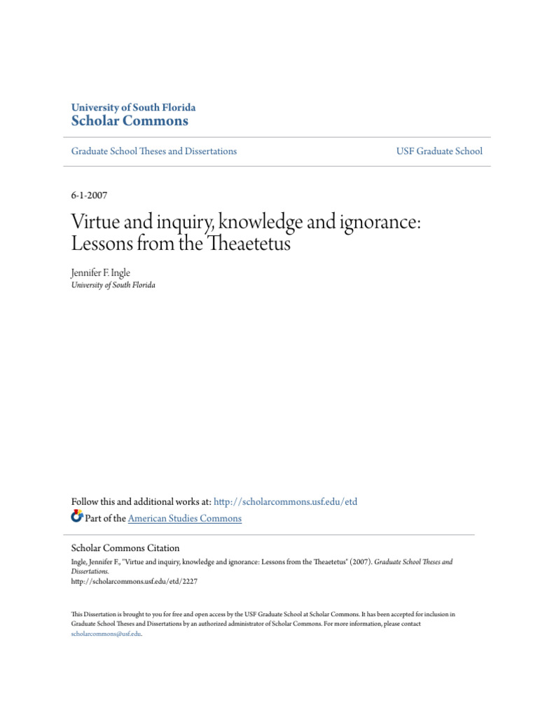 INGLE - Virtue and Inquiry Knowledge and Ignorance - Lessons From The Theatetus 2007 | PDF ...