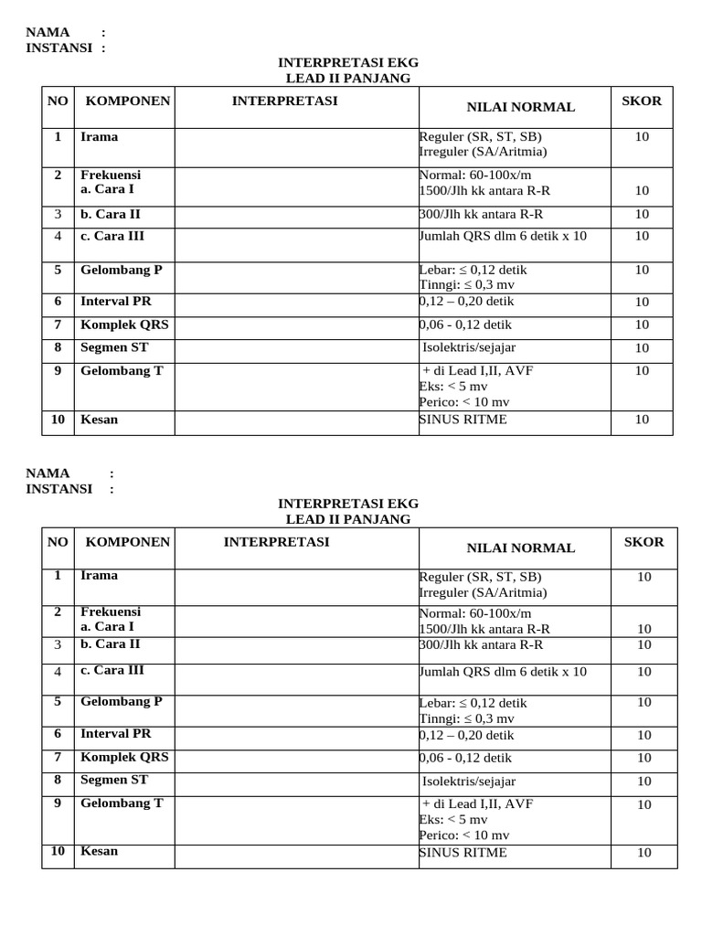 FORMAT INTERPRETASI EKG Latihan | PDF