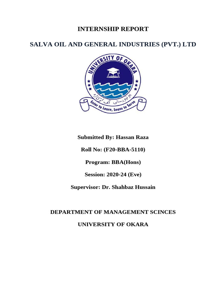 Internship Report: Salva Oil Industries | PDF | Pricing | Marketing