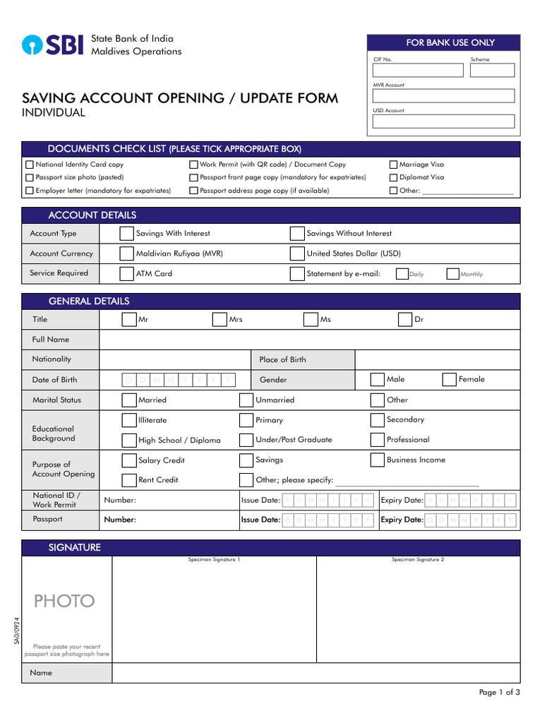 Saving Account Opening Form-V0924 | PDF | Identity Document