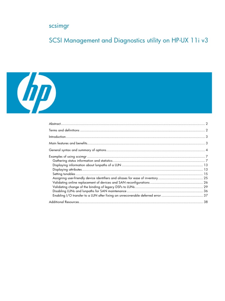 Scsimgr SCSI Management and Diagnostics Utility On HP-UX 11i v3 | PDF