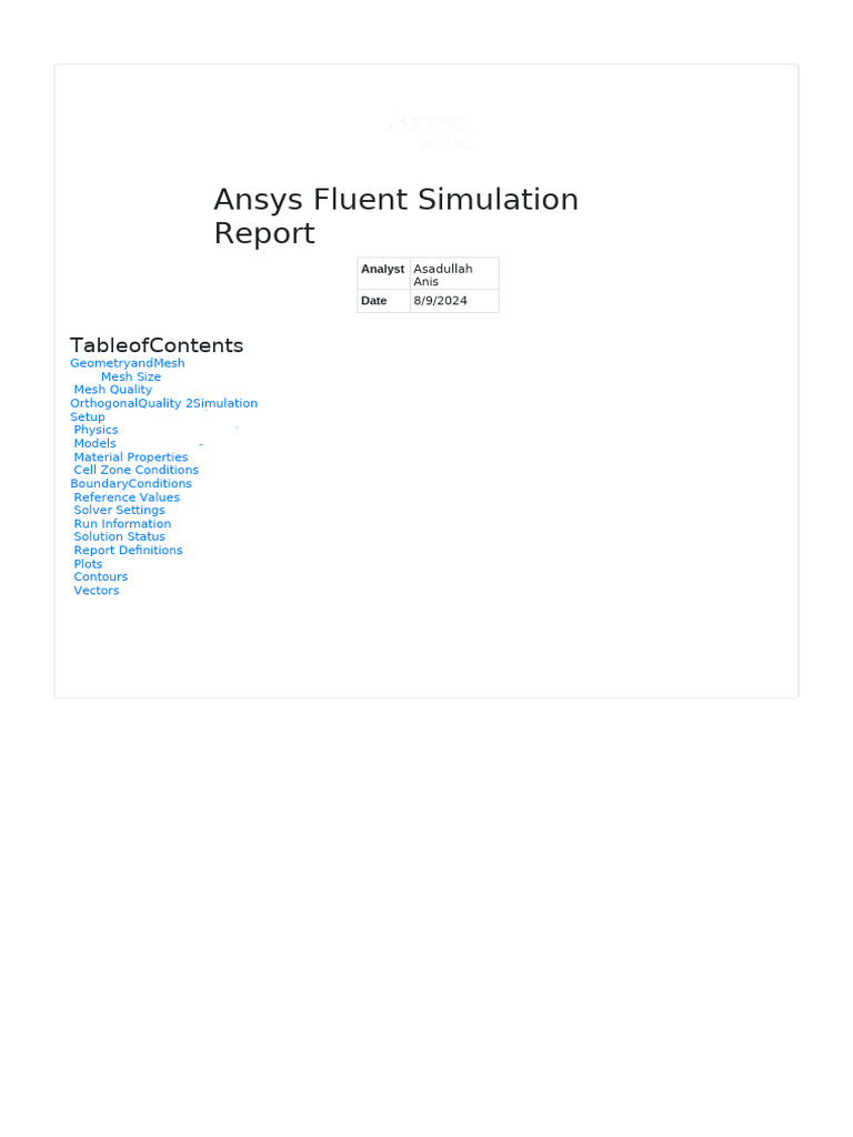 Ansys Fluent Simulation Report On Water Tank Pdf Viscosity Density