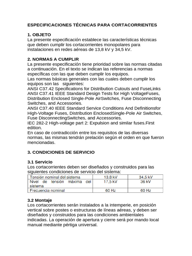 Especificaciones Cortacorrientes CADAFE | PDF | Tornillo | Arandela ...