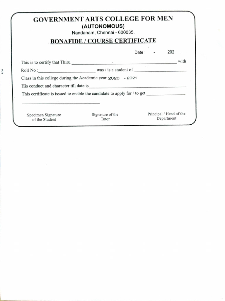 Bonofide Form | PDF