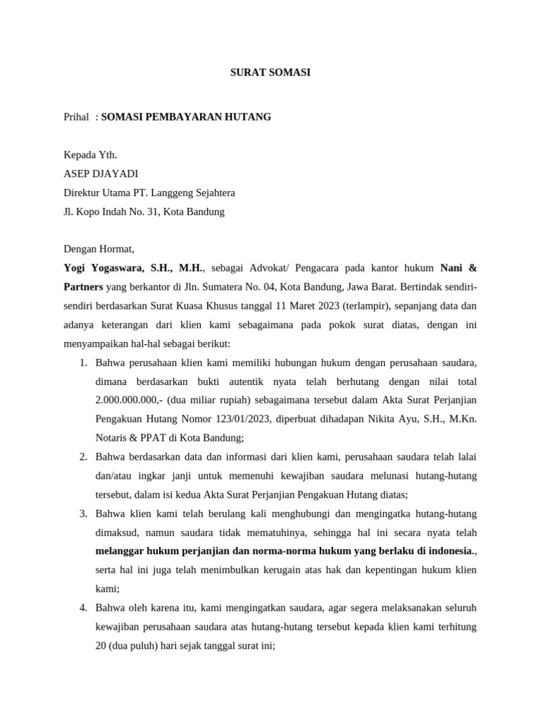 Surat Somasi Perdata | PDF