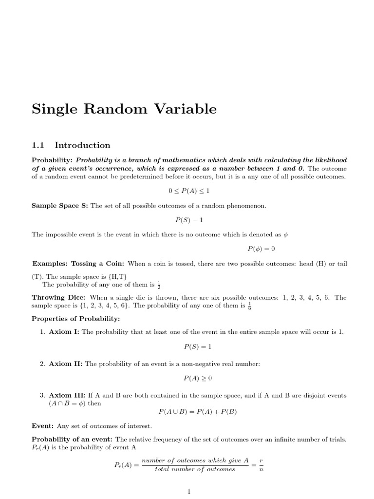 Unit-1-Single Random Variable | PDF | Probability Distribution | Random Variable