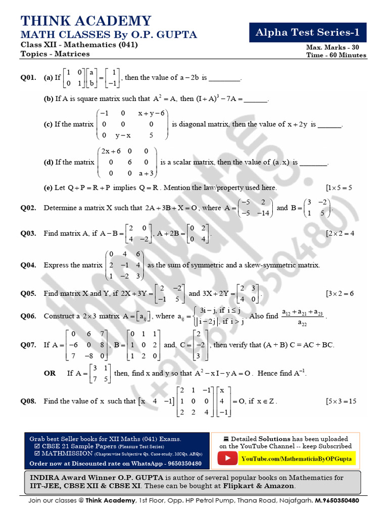ATS 1 Matrices | PDF | Matrix (Mathematics) | Mathematical Objects