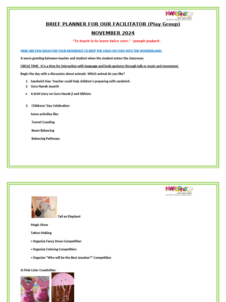 Brief Planner For Our Facilitator (Play Group) November 2024 | PDF ...