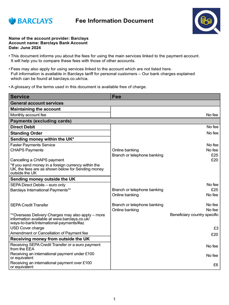 FeeInformation BarclaysBankAccount | PDF | Overdraft | Transaction Account