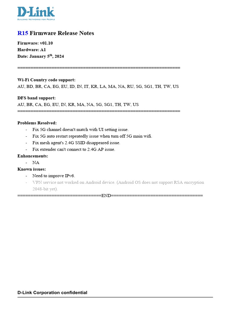 R15 A1 FW v1.10 Release Notes | PDF