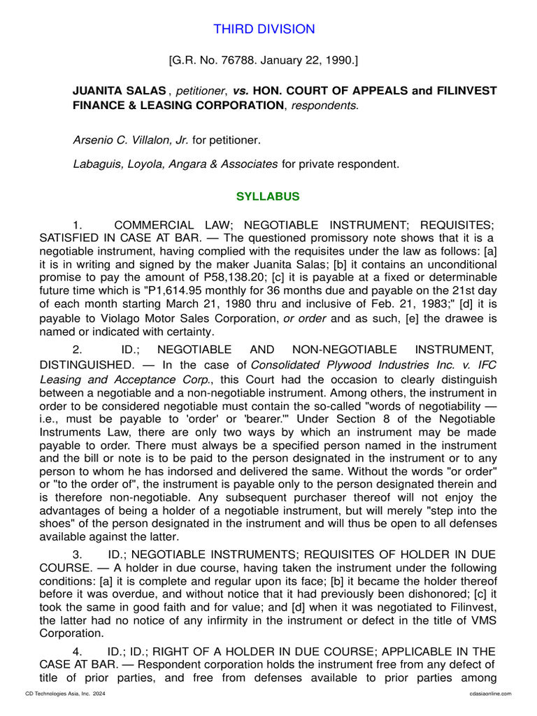 Salas v. Court of Appeals | PDF | Negotiable Instrument | Lawsuit