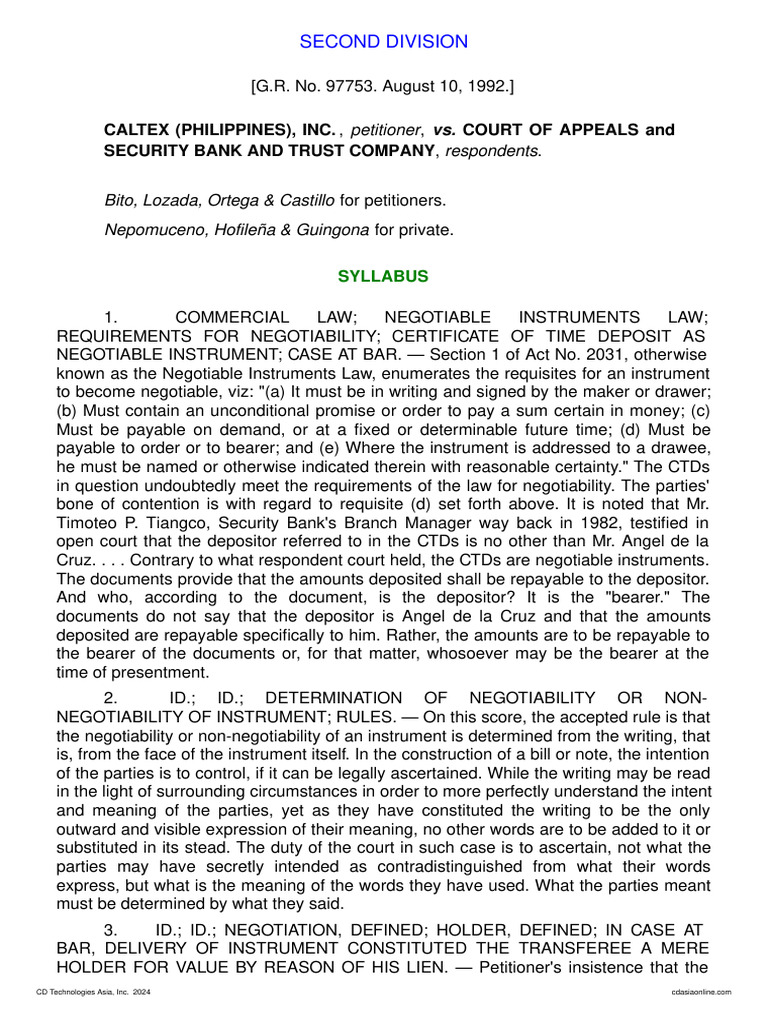 Caltex (Philippines), Inc. v. Court of Appeals | PDF | Negotiable Instrument | Lawsuit