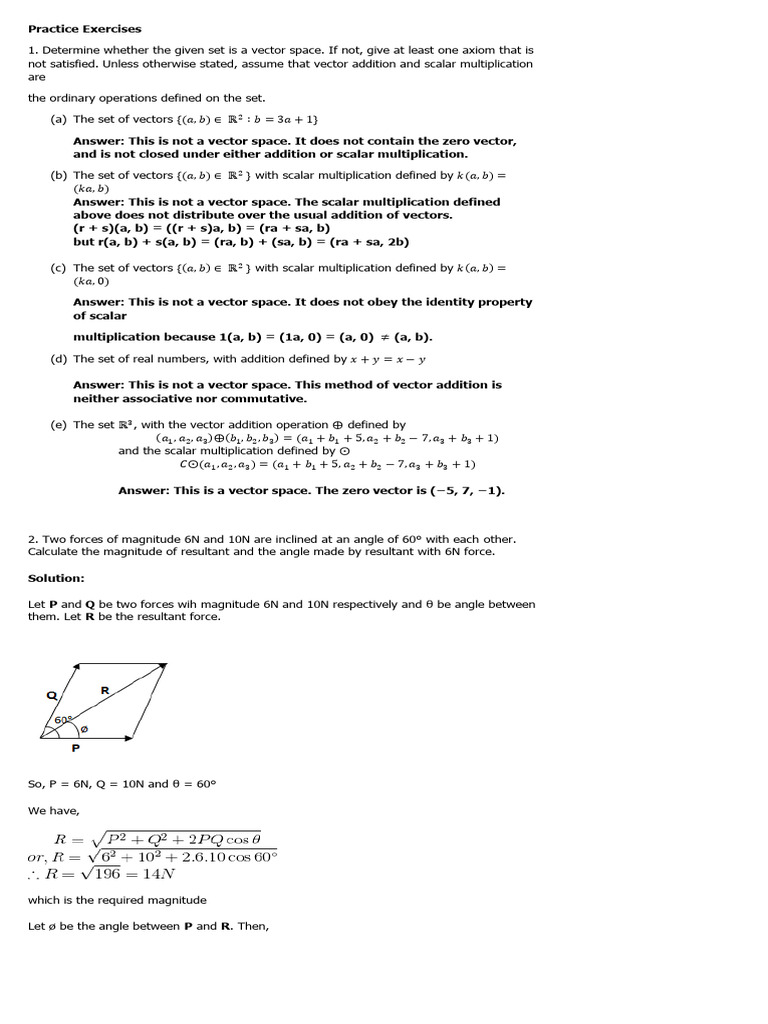 Practice Exercises - Answers | PDF | Euclidean Vector | Vector Space