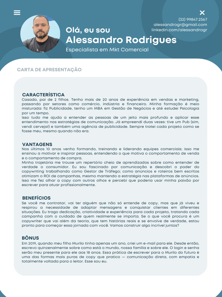 CV Alessandro - Carta Apresentação | PDF | Publicidade | Marketing