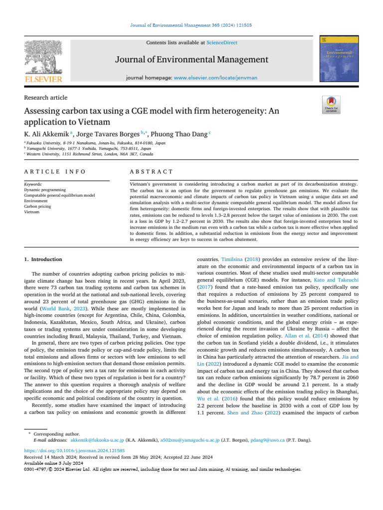 12 Assessing Carbon Tax Using A CGE Model With Firm Heterogeneity An ...