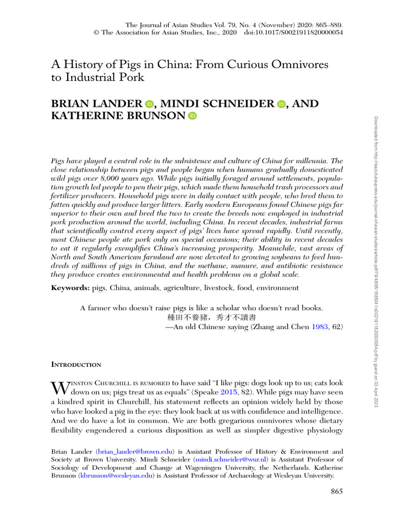 Lander Et Al. - History of Pigs in China | PDF | Pig | Domestication