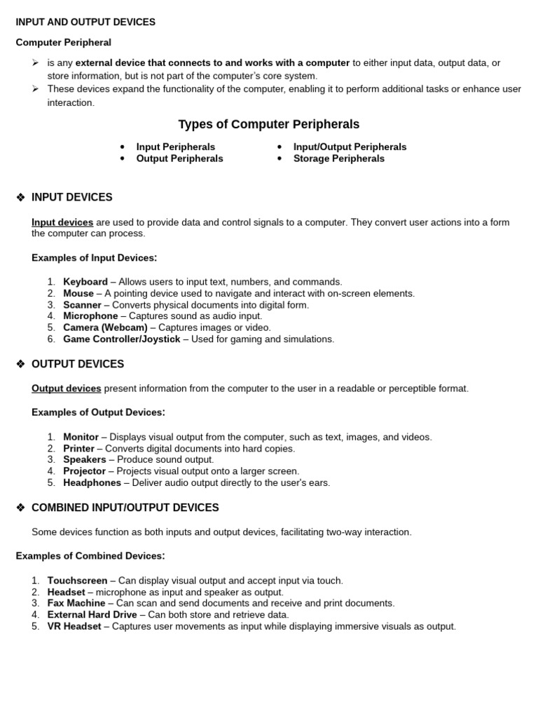 Lesson 7 Computer Peripherals - INPUT AND OUTPUT DEVICES | PDF | Games ...