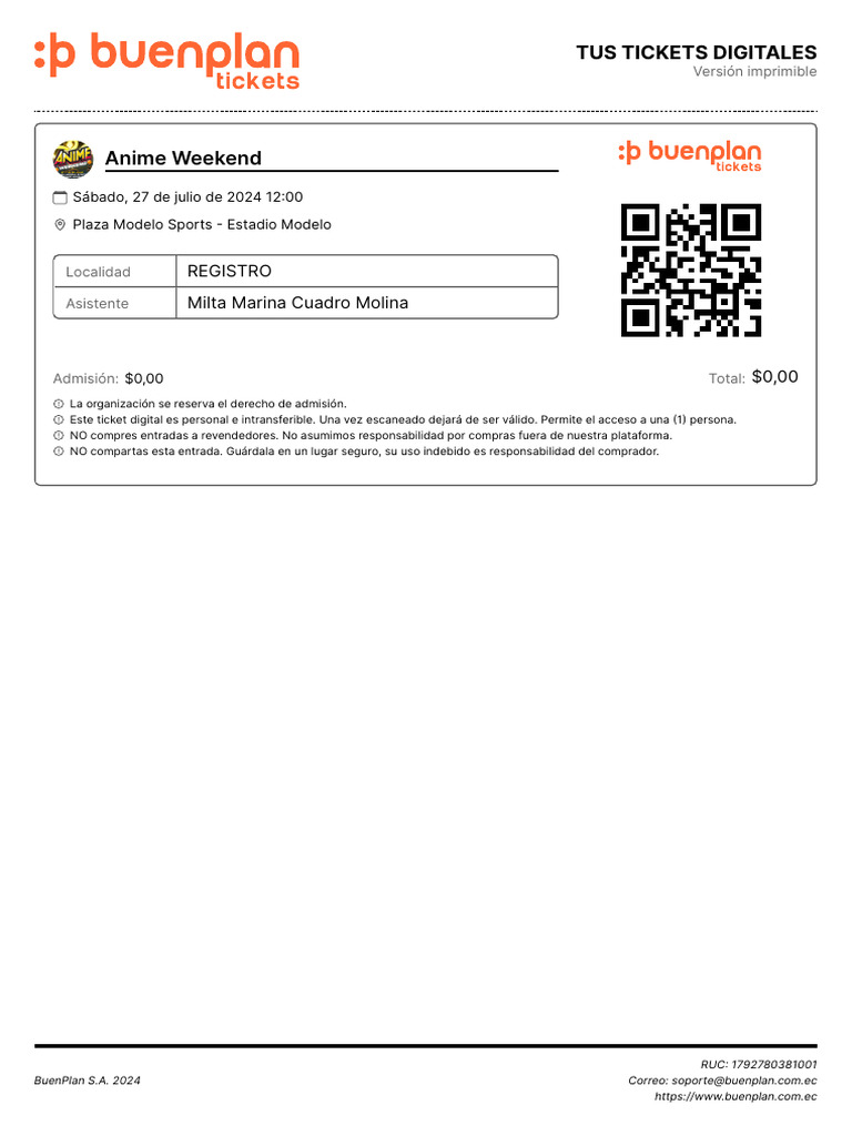 Ticket Digital Anime Weekend 2024 | PDF